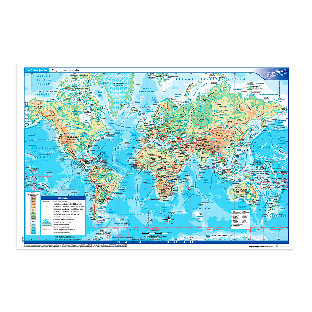 Mapa Planisferio físico político Rivadavia N°6, block de 25 mapas | Ofishop